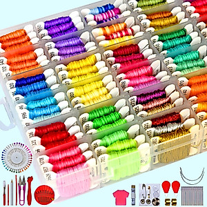 218pcs+ Embroidery Floss Cross Stitch Threads,Bracelet String Kit with Organizer Storage Box-Included 110pcs Friendship Bracelet Craft Floss,100pcs More Cross Stitch Tools Embroidery Kit for beginners