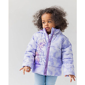 Disney Frozen Princess Anna Elsa Little Girls Zip Up Puffer Jacket Purple 7-8