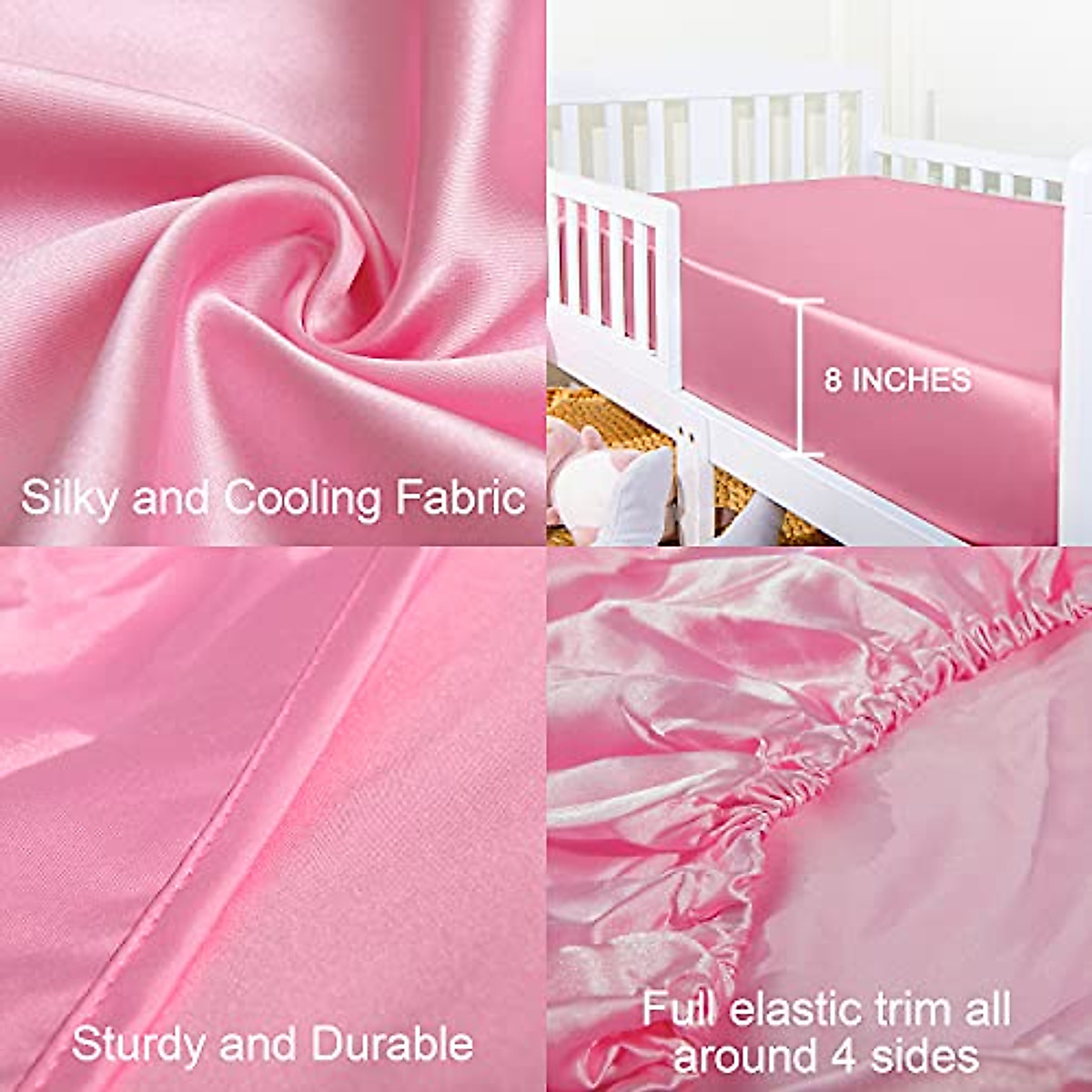 NTBAY Silk Satin Fitted Crib Sheet, Super Soft and Silky 28x52 Crib Sheet for Standard Crib and Toddler Mattresses, Boys, Girls, Unisex, Pink, 28x52 Inches