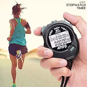 Stopwatch, Amble Countdown Timer and Stopwatch Record 20 Memories Lap Split Time with Tally Counter and Calendar Clock with Alarm for Sports Coaches and Referees