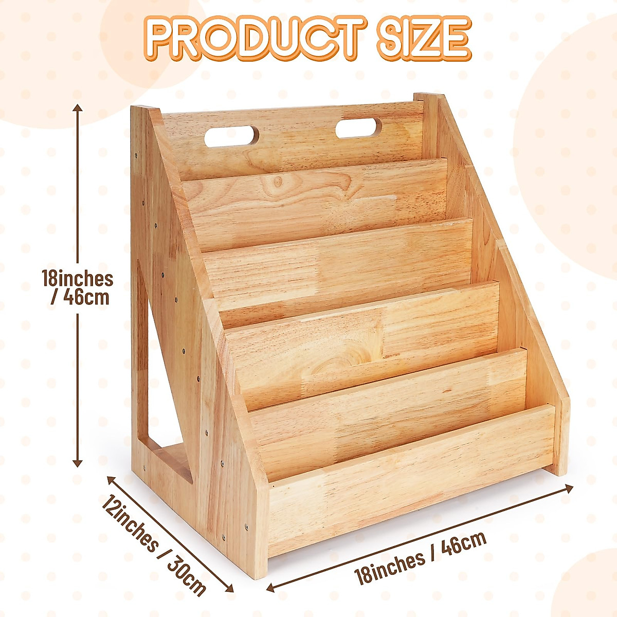 Barydat Toddlers Bookshelf Front Facing Kid Book Display Stand Anti Tilting Device Natural Rubber Wood Baby Bookshelf Child Bookcase for Nursery Classroom Back to School Gift 18" H x 18.5" L x 12" W