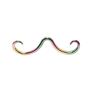 BodyJewelryOnline Black Septum Moustache Nose Ring [Curly Design], 316L Surgical Steel, 2¾” Length, Hypoallergenic, Lead/Nickel Free, Smooth Surface Rainbow removable O-rings