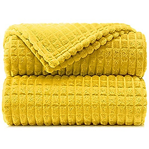 Throw Blankets – 60”x80”, Twin Size, Golden Yellow - Waffle Blanket - Lightweight Flannel Fleece - Soft, Cozy - Perfect for Bed, Sofa, Couch