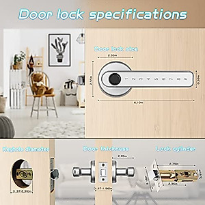 IRONZON Fingerprint Door Lock Door Knob with Keypad Keyless Entry Door Lock with Handle for Home Hotel Office Apartment Bedroom Silver