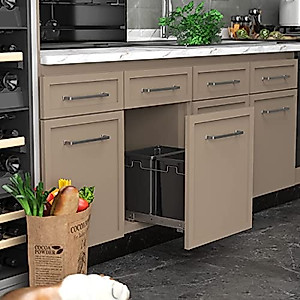 Coralov Pull Out Trash Can Under Cabinet Kitchen 8 Gallon/28 Qt. Dual Trash Bins Suit for Minumum 15 inch Wide Cabinet Slide Out Cabinet Trash Can - Dark Gray