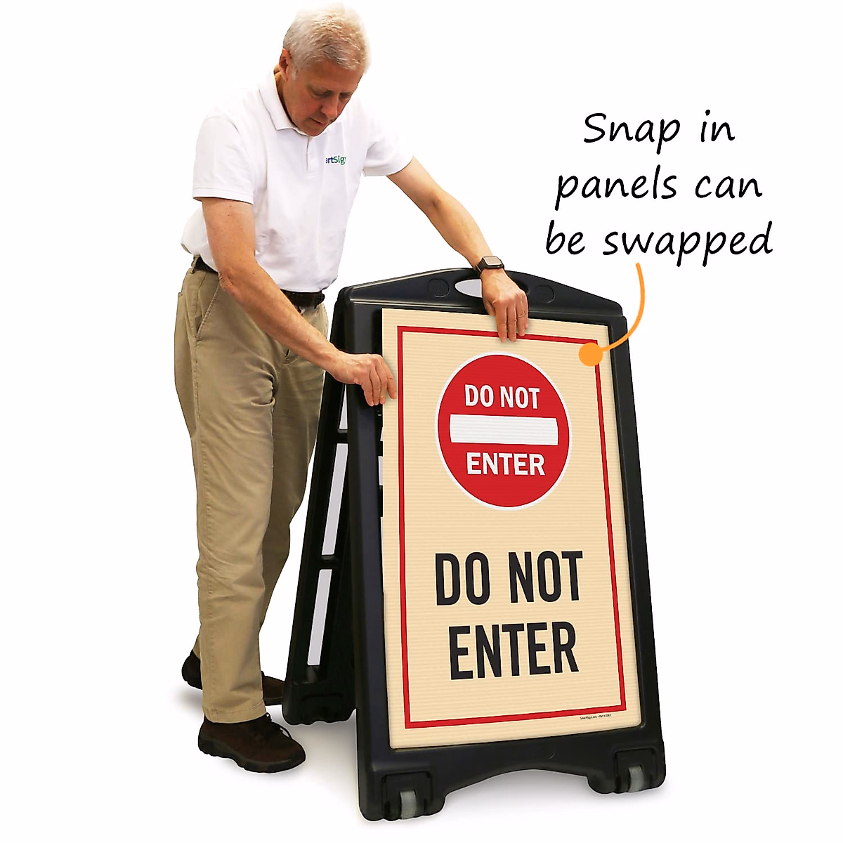 SmartSign "Do Not Enter" A-Frame Sidewalk Sign Kit (with Symbol), 36" x 24", Built-In-Wheels, Double-Sided Portable Plastic Sandwich Board, Set of 1 Foldable Black A-Frame + 2 Sign Panels, USA-Made