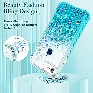 Ruky iPhone 6 6s 7 8 Case, iPhone SE 2020 Case, Glitter Full Body Rugged Liquid Cover with Built-in Screen Protector Shockproof Heavy Duty Girls Women Case for iPhone SE 2022 4.7” (Gradient Teal)