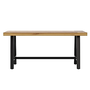 Flash Furniture Rafe Commercial Grade Acacia Wood Dining Table with Metal Base, Indoor/Outdoor Rectangle Patio Table with Plank Style Table Top, Natural/Black