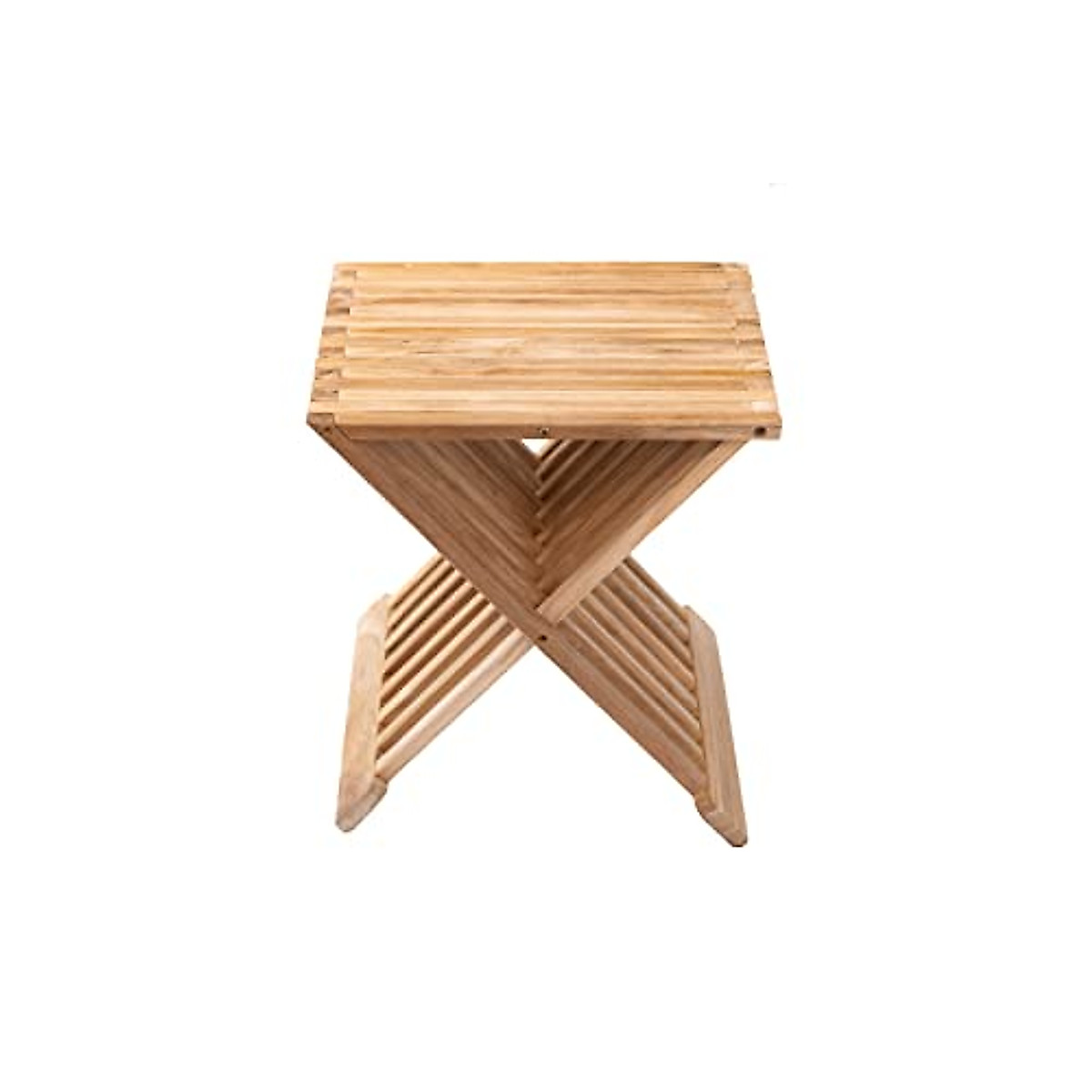 Nordic Style Assembled Bathroom, Spa Teak Wood Folding Stool and Seat 17.7" (Natural Finish, Beige)