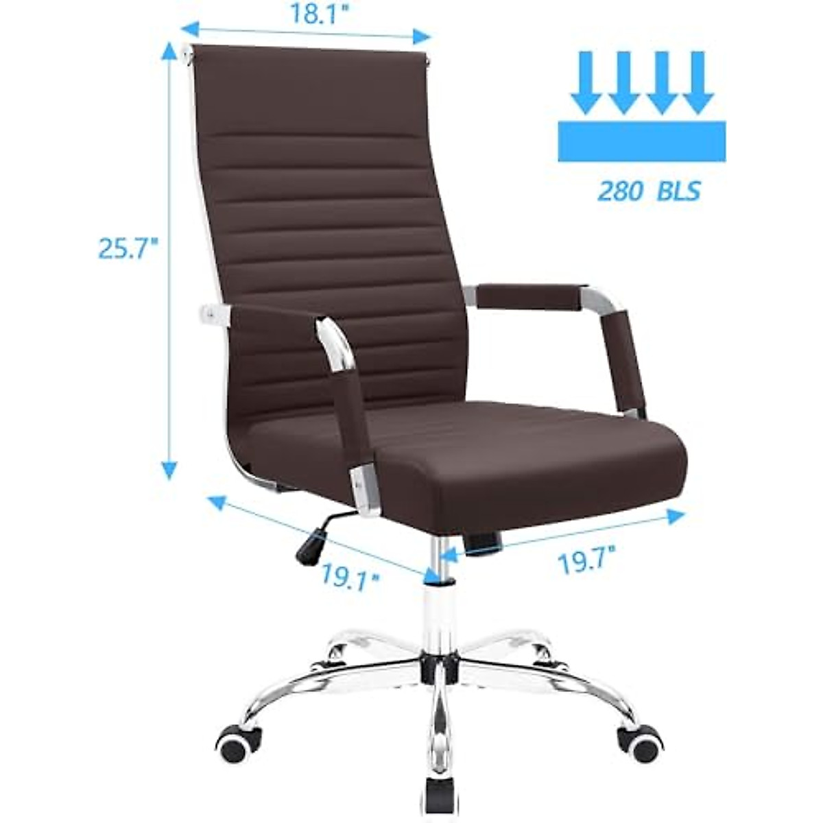 Office Chair,Ergonomic Office Chair Ribbed Office Desk Chair Mid-Back PU Leather Executive Conference Task Chair Adjustable Swivel Chair with Arms Home Office Desk Chair,