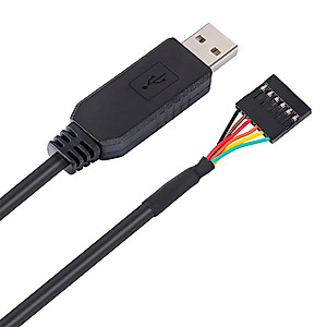 DTech USB to TTL Serial 5V Adapter Cable with FTDI FT232RL Chip 6 Pin 0.1 inch Pitch Female Socket Header UART IC Windows 11 10 8 7 Linux MAC OS (6ft, Black)