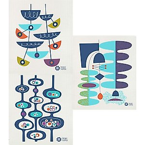 Trendy Tripper Swedish Dishcloths/Sponge Cloths - Set of 3 Mid-Century Modern Designs by Jenn Ski - (Navy/Turquoise/Orange)