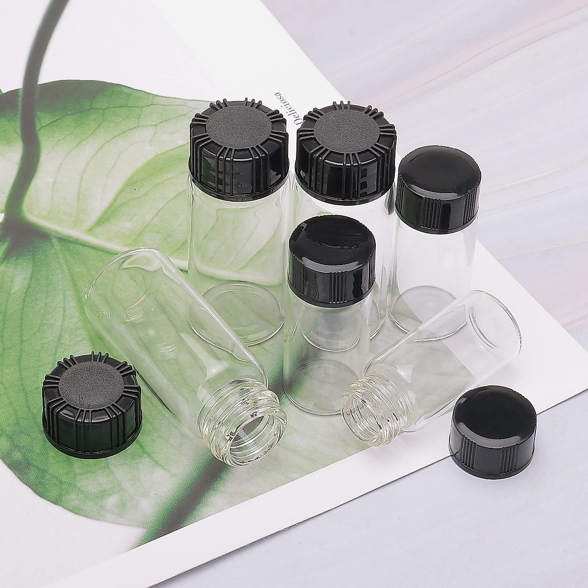 JIUWU 10 ml(0.3 Oz) and 5 ml(0.17 Oz) Clear Glass Vials Liquid Sampling Sample Bottles Screwcap Lab Capacity Container Pack of 35 (20 pcs 10 ml and 15pcs 5 ml Clear Vials)