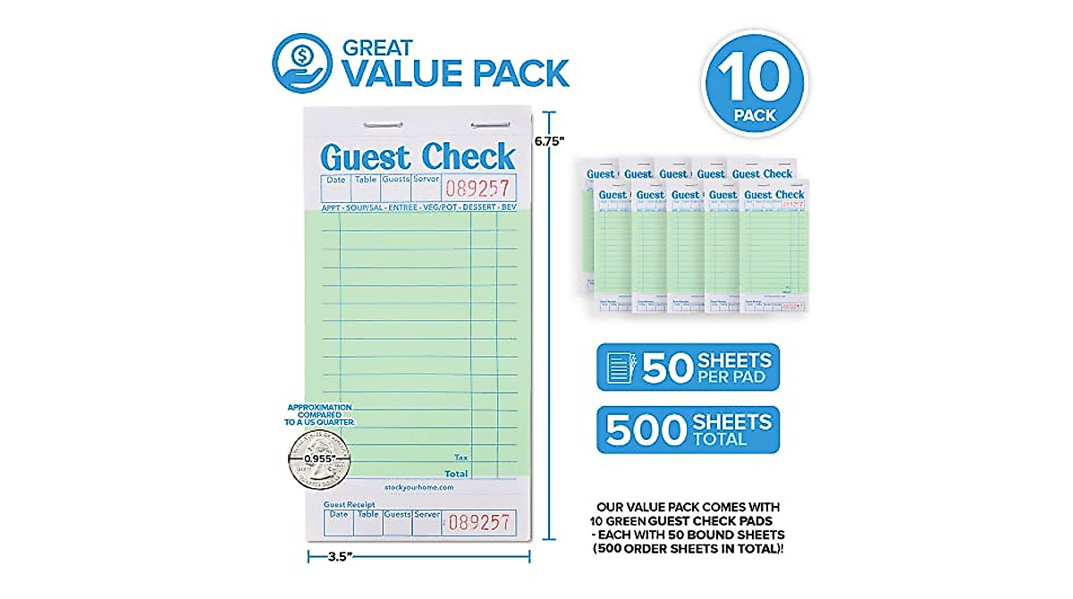 Stock Your Home Green Guest Check Books - Organize Orders