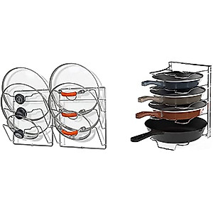 Simple Houseware Pot Lid Organizer Rack + Adjustable Pan Organizer, Chrome