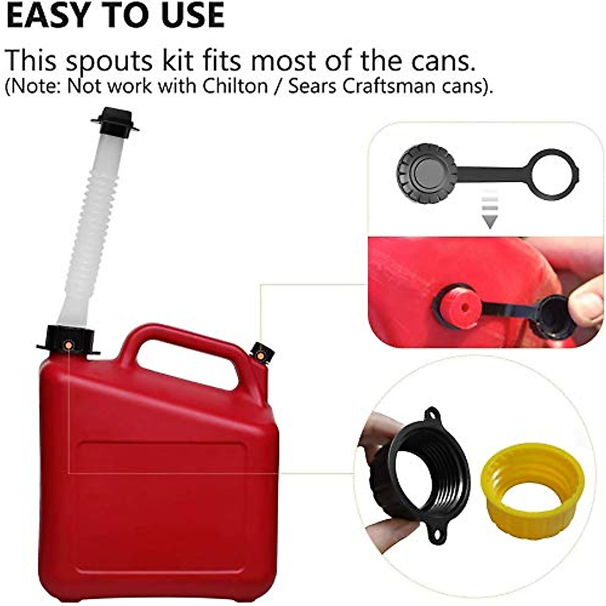 EONLION 3 Pack Gas Can Replacement Spout Kit, Flexible Pour Nozzle with Gasket, Stopper Caps, Collar Caps, Stripe Cap, for Water Jugs and Old Can