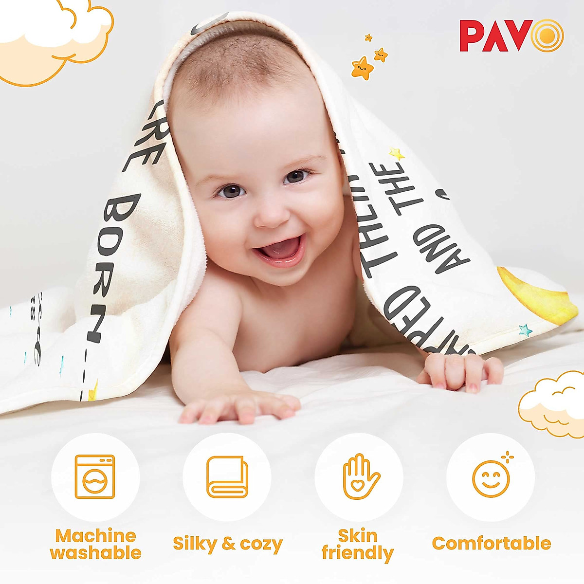 Pavo Personalized Baby Blanket with Name - Baby Teddy Bear with Moon Blanket - Includes Bib & Onesie Option - Personalized Baby Gifts for Christmas, Thanksgiving, Shower