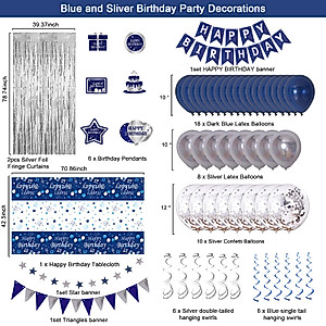 Blue Birthday Decorations for Men, Birthday Party Decorations for Men Women Boys Grils with Bunting Banner, Fringe Curtains, Hanging Swirl, Tablecloth happy birthday decorations Party Decor Suit