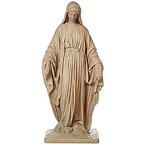 Emsco Group Virgin Mary Statue - Natural Sandstone Appearance - Made of Resin - Lightweight - 34" Height
