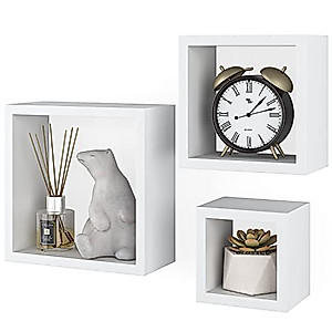 Ballucci Cube Floating Wall Shelves, Set of 3 Cubby Wall Mounted Wood Shelves for Wall Decor, White
