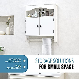 Los muebles White Bathroom Wall Cabinet,Medicine Cabinet with 2 Door Over The Toilet Storage Cabinet Hanging Cabinet with Towels Bar Wall Cabinet for Bathroom Laundry Room Kitchen (White)