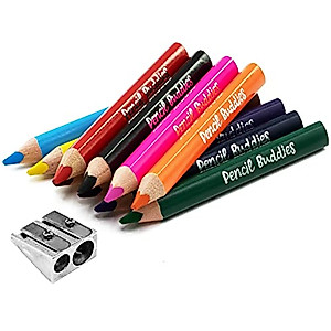 Short Fat Colored Pencils for Kids - 10 Triangle Jumbo Color Pencils for Ages 2-6, Preschool, Toddlers & Beginners, Color Pencils for Kids - Pre Sharpened Toddler Coloring Pencils Set With Sharpener