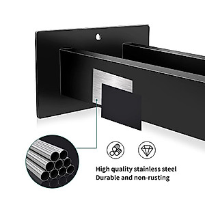 Black Premium Stainless Steel Hand Towel Holder Square Tube Horizontal Double Pole No Punching + Punching Dual Use Heavy Duty Wall Mounted Hotel Bathroom Minimalist Towel Rack