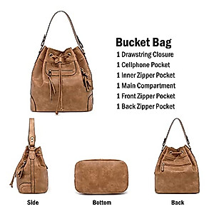 Scarleton Purses and Handbags, Drawstring Bucket Bag, Hobo Bags for Women, Crossbody Bag, Multi Pocket Shoulder Bag, H107804A - Brown