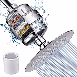 NearMoon Shower Head and 15 Stage Shower Filter Combo, High Pressure Filtered Showerhead for Hard Water, Improves the Condition of Your Skin, Hair - 1 Replaceable Filter Cartridge (6 Inch, Chrome)