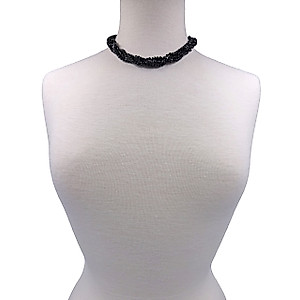MGR Multi-Strand Layered Bib Collar Statement Beaded Crystal Necklace in Jet Black.