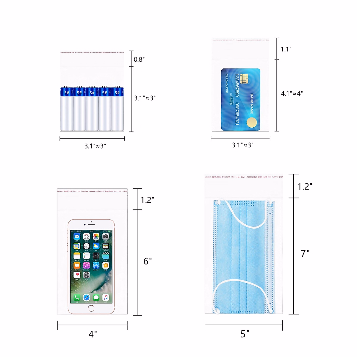 Doutop Clear Tiny Cello Bags 3x4 200pcs Self-Sealing Cellophane Bags OPP Poly Plastic Bags for Jewelry Earrings Candies Bakery Candle Soap Cookie (9 Sizes to Choose from)