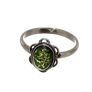 HolidayGiftShops Sterling Silver and Baltic Green Amber Adult Ring Brittany- size 8
