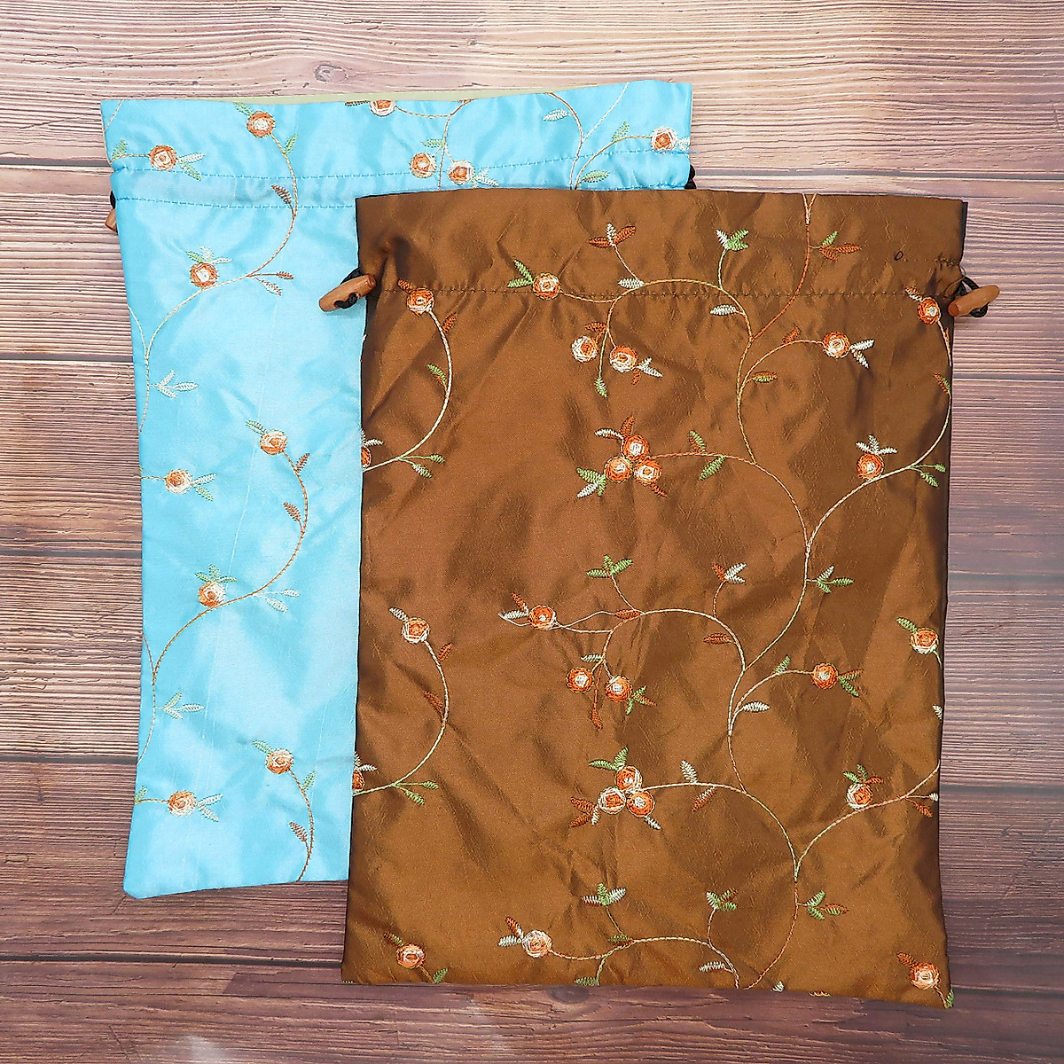 Ouyatoyu 4pcs Embroidered Silk Flower Design Jacquard Travel Bag, Laundry Bags Shoe Bags, Lingerie Bags Underwear Bags for Travel Storage for Men Women Washable Cloth Shoe Bags