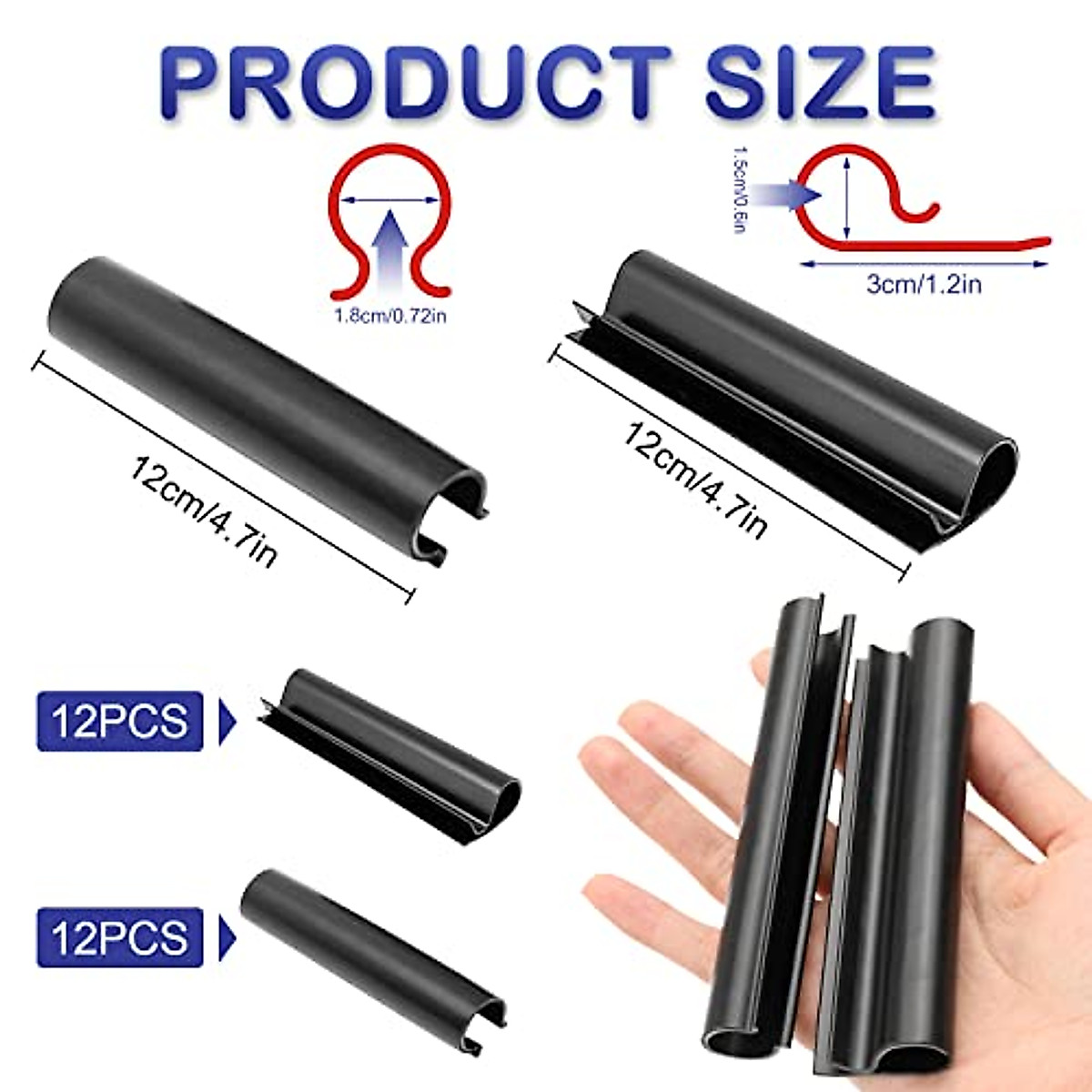 24 Pack Pool Cover Clip, Swimming Pool Cover Clip- 2 Shapes Pool Clips Pool Cover Clip Above Ground Cover Clips for Secure Your Winter Pool Cover (Black, 4.7 Inch Long)