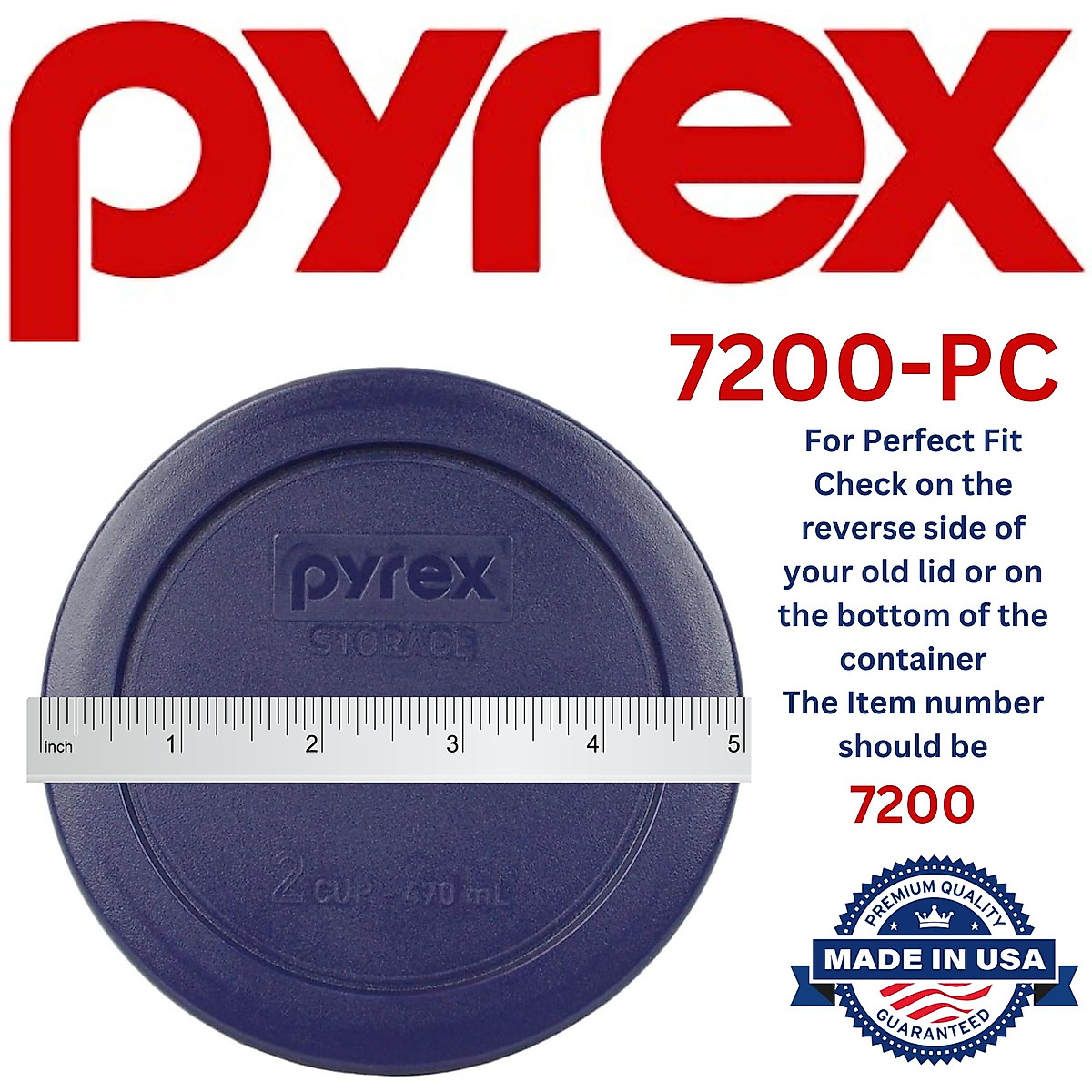 Pyrex 7200-PC 2 Cup Dark Blue Round Storage Lids - 2 Pack