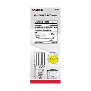 Satco S49394 Hi-Pro High Lumen LED Corncob Light Bulb, HID Replacement, 54 Watts, White