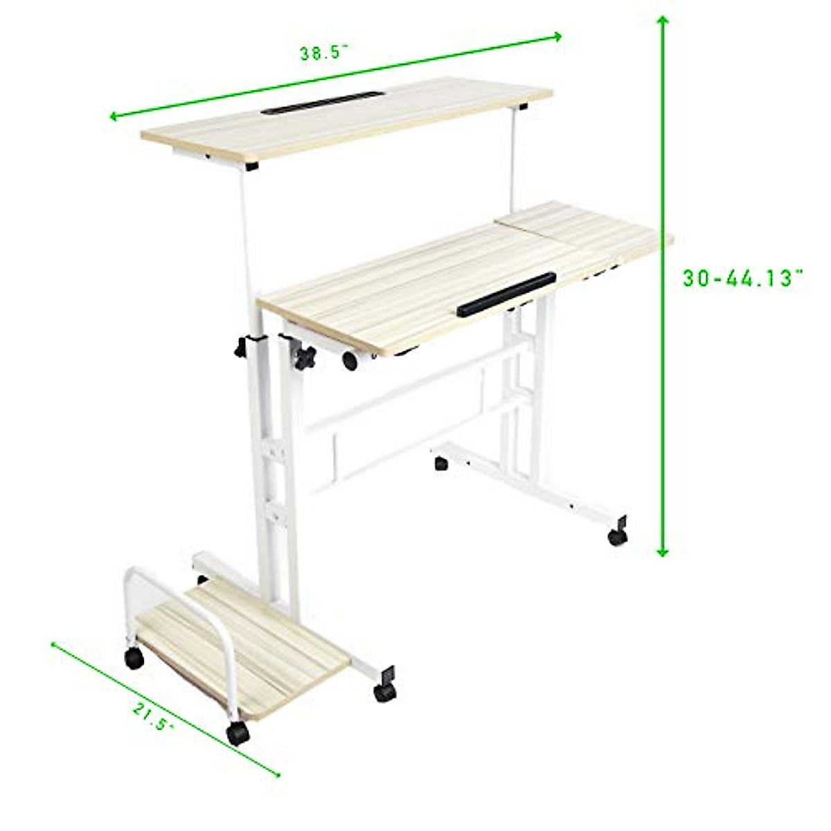 Mind Reader SDROLLXL-WHT Mobile Sitting, Standing Desk Rolling Reversible Home Office Laptop Workstation with Side Storage, Locking Wheels, X-Large, White