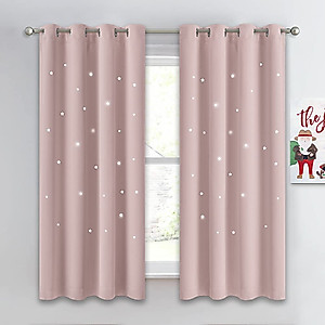 NICETOWN Nursery Blackout Curtains for Babys Bedroom, Grommet Thermal Insulated Room Darkening Kids Star Curtains for Girls Room Thanksgiving Decor, 1 Panel of 52 x 63 Inch, Light Pink