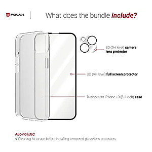 Fonax [3 in 1 bundle] Fonguard Crystal Clear Case (Anti-Yellowing Technology) for iPhone 13 (2021) 6.1 inch with 1 3D (Full Screen) Tempered Glass Screen Protector (9H level) + 1 Camera Lens Protector