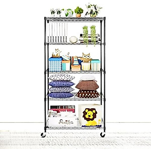 Catalina Creations Black 5-Shelf Storage Shelves,Heavy Duty Wire Shelving with Wheels, Adjustable Steel Wire Shelving Unit with 5-Shelf Liners for Garage, Kitchen, Office