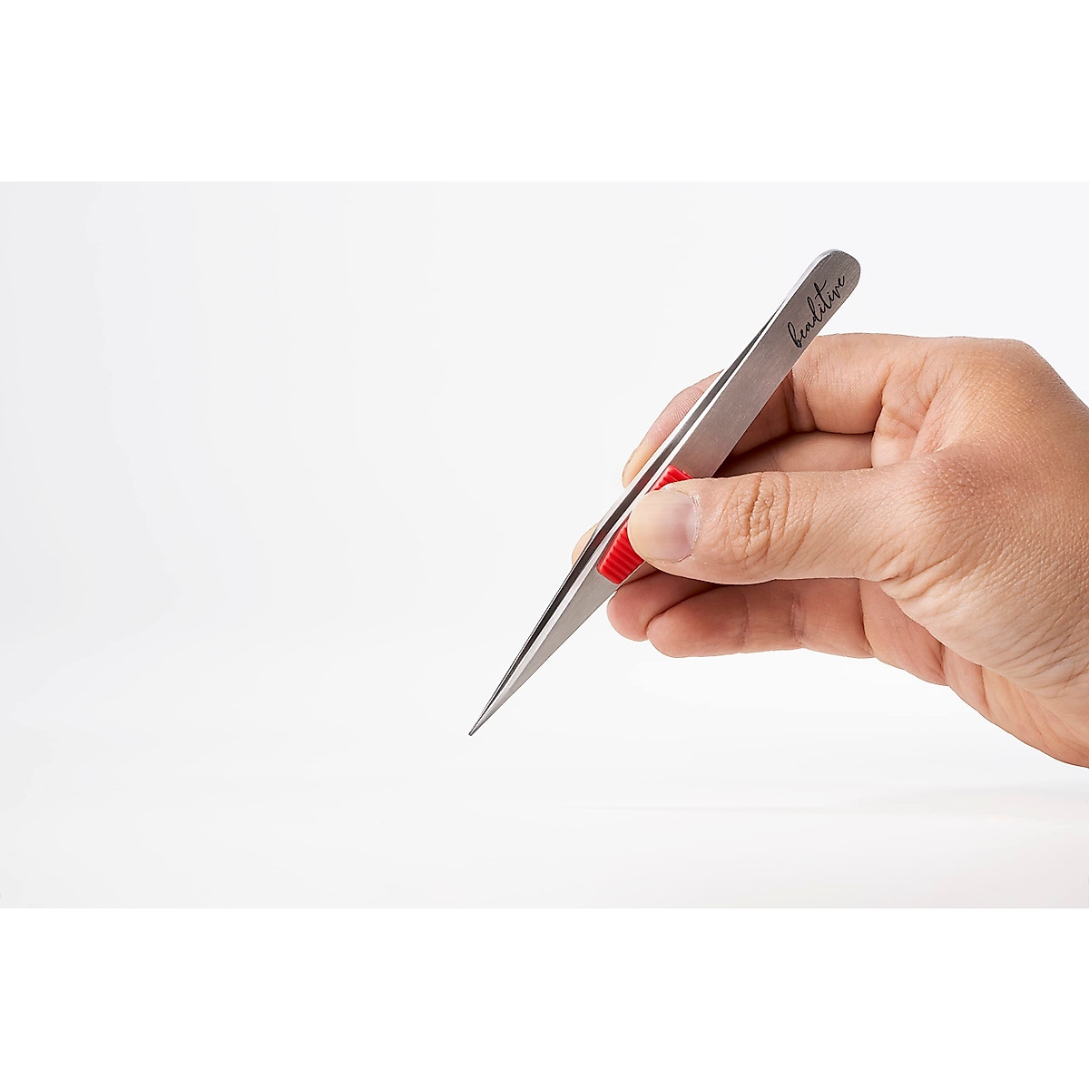 Beaditive High Precision Heavy-Duty Tweezers With Cushion - 4.7" Craft Tweezers for Sewing, Beading & DIY Crafts - Non-Serrated, Fine Point Tips - Stainless Steel Needle Nose Hobby Tweezers