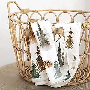 GRSSDER Baby Blankets Super Soft Jersey Knit Swaddle Blanket for Baby Girls and Boys, Double Layer Receiving Blankets 34 x 44 Inches Extra Large for Baby Show Gift, Deer and Leaves Pattern