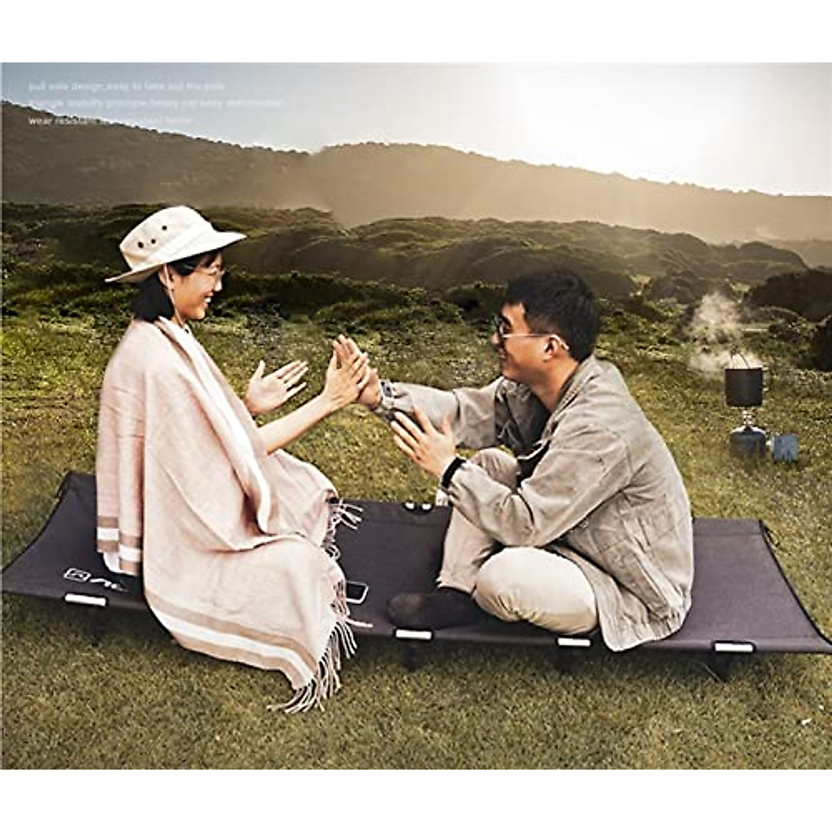 Sanshididi Extail Outdoor New Folding line Military Bed Ultra Light 7075 Aluminum Alloy Portable Camping Bed Quarter Bed AT6748 (Color : Black)