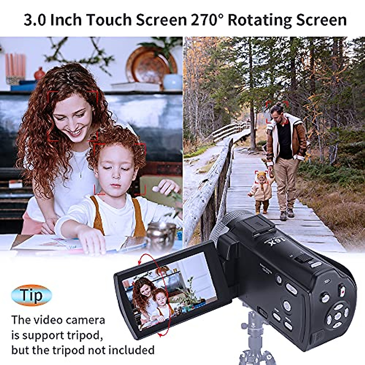 ORDRO Camcorders HDV-V12 HD 1080P Video Camera Recorder Infrared Night Vision Camera Camcorders with 16G SD Card and 2 Batteries