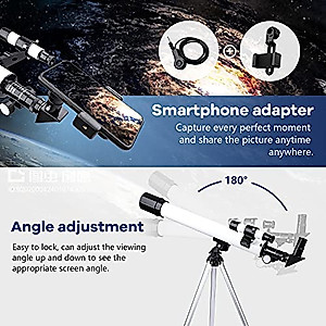 Telescopes for Adults Astronomy, 30X-300X Refractor Telescope for Kids and Beginners, 50mm Aperture 600mm Portable Telescope with Tripod, Phone Adapter, Shutter Remote to View Moon and Stars