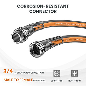 Giraffe Tools Garden Hose 25FT, 5/8"Heavy Duty Lay Flat Water Hose, No Kink, Flexible, Leakroof Gardening Hose with Male to Female Fitting, Lightweight Hybrid Hose Pipe for Garden & Yard