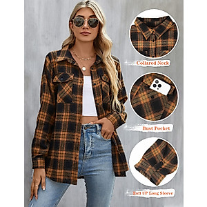 Blooming Jelly Women's Flannel Shirts Plaid Shacket Button Down Collared Business Casual Blouse 2023 Fall Roll Up Long Sleeve Tops (Yellow,Small)