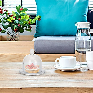DOITOOL Mini Glass Butter Dish Dome Tray Plate, Multi- Preserving Serving Glass Lemon Keeper, Clear Glass Bell Jar Dome with Plate for Cream Cheese Cake, Salad Foods Wedding Party Home