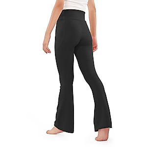 BOOPH Girls Flare Leggings with Pockets Cross High Waisted Yoga Pants Bell Bottoms Athletic Pants 7-8 Years Color Black