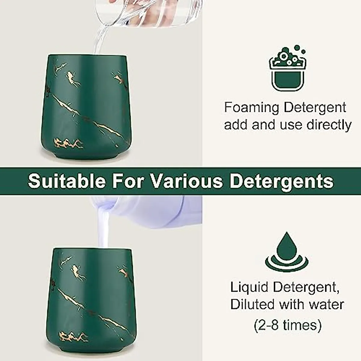 Beuway 12Oz Foam Hand Soap Dispenser,Ceramic Lotion Hand Soap Dispenser Countertop Foaming Soap Dispenser for Kitchen or Bathroom (Marbling green)